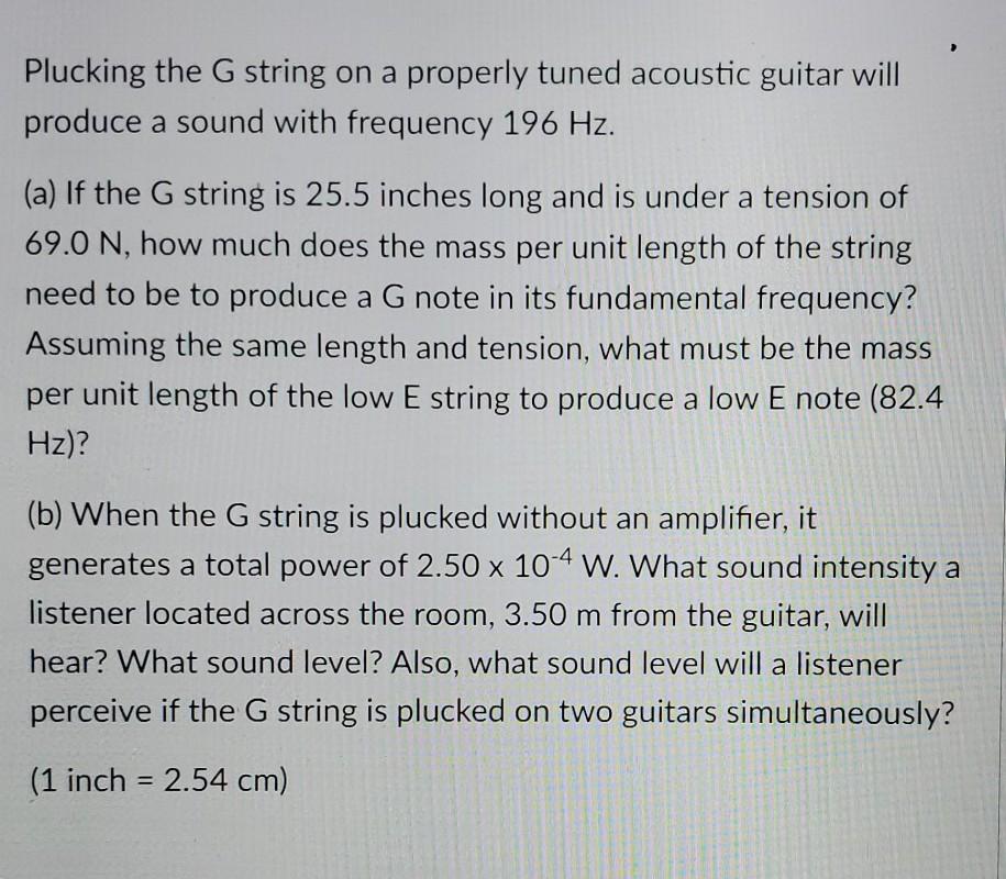 Solved Plucking the G string on a properly tuned acoustic | Chegg.com