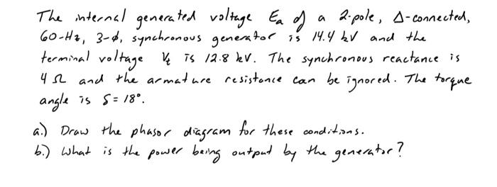 Solved The internal generated voltage Ea of a 2.pole, | Chegg.com