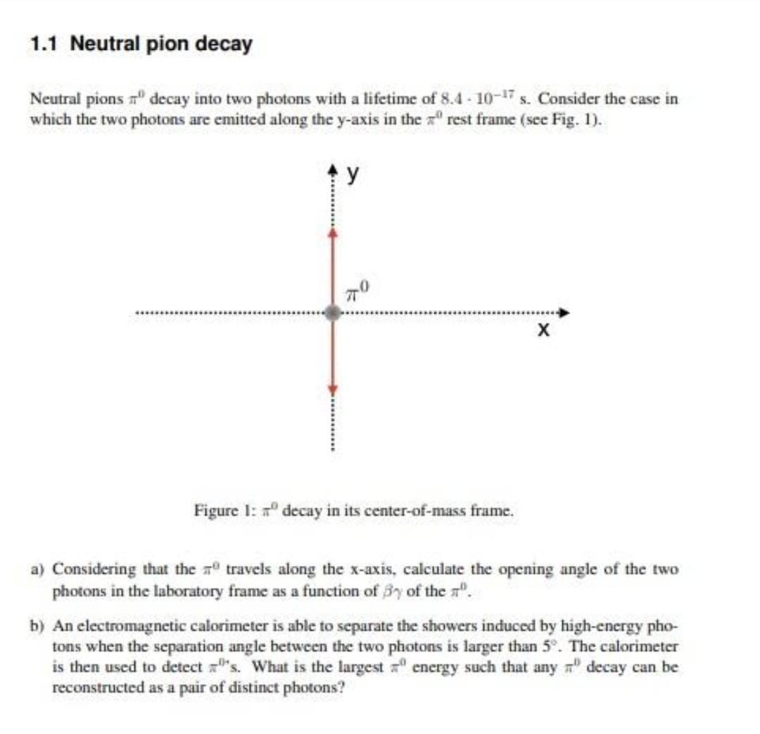 Solved 1.1 Neutral pion decay Neutral pions " decay into two | Chegg.com