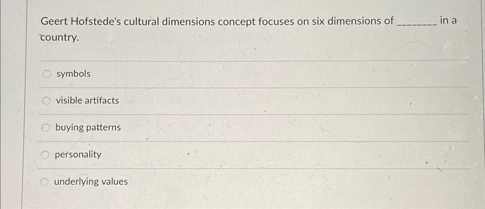 Solved Geert Hofstede's cultural dimensions concept focuses | Chegg.com