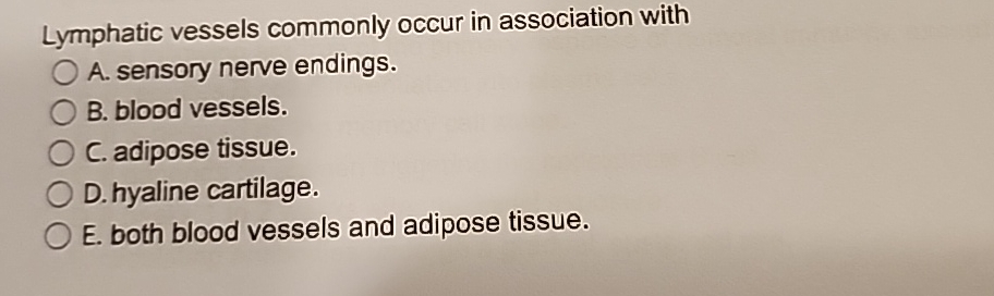 Solved Lymphatic vessels commonly occur in association | Chegg.com