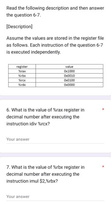 Solved Read the following description and then answer the | Chegg.com