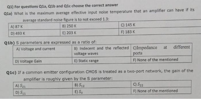 Solved Q1) For questions Q1a, Q1b and Q1c choose the correct | Chegg.com