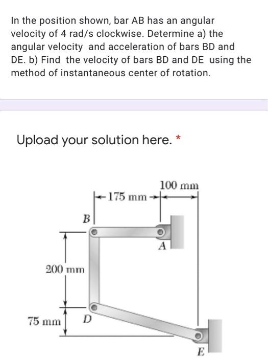 Solved In the position shown, bar AB has an angular velocity | Chegg.com
