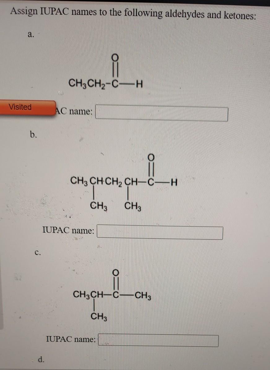 Solved Assign IUPAC names to the following aldehydes and | Chegg.com