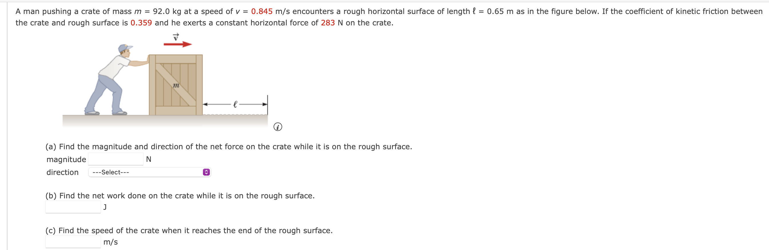 Solved the crate and rough surface is 0.359 ﻿and he exerts a | Chegg.com