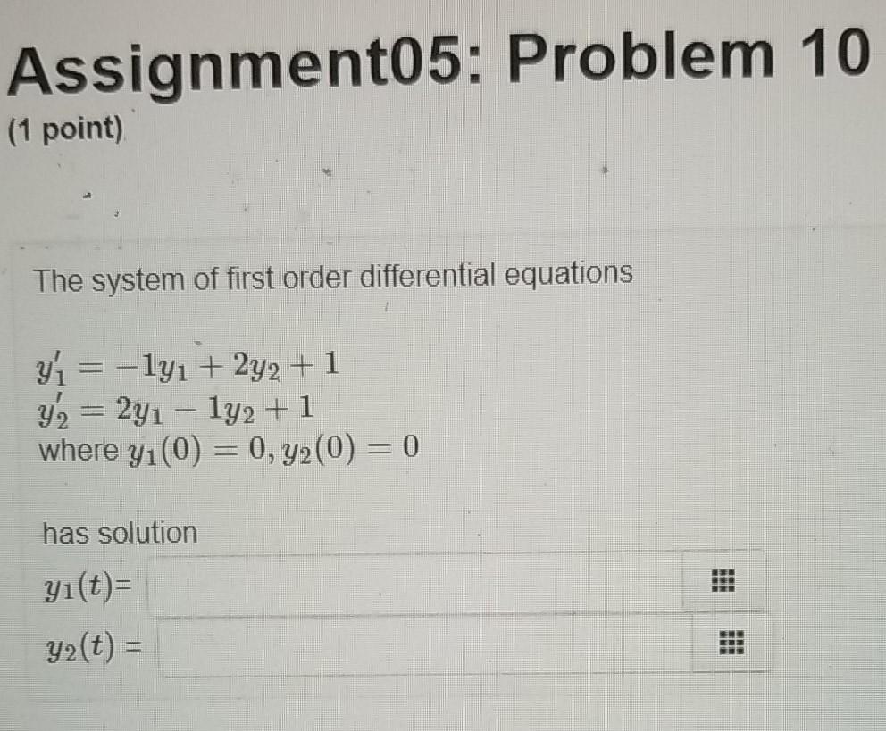 Solved Assignment05: Problem 10 (1 point) The system of | Chegg.com