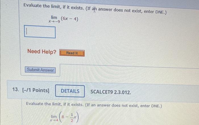 Solved Evaluate the limit, if it exists. (If an answer does | Chegg.com