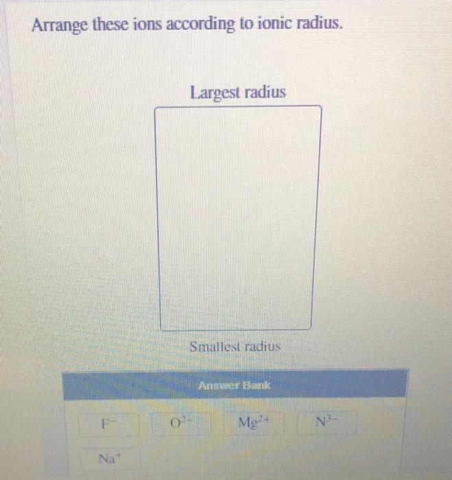 Solved Arrange these ions according to ionic radius. Largest | Chegg.com