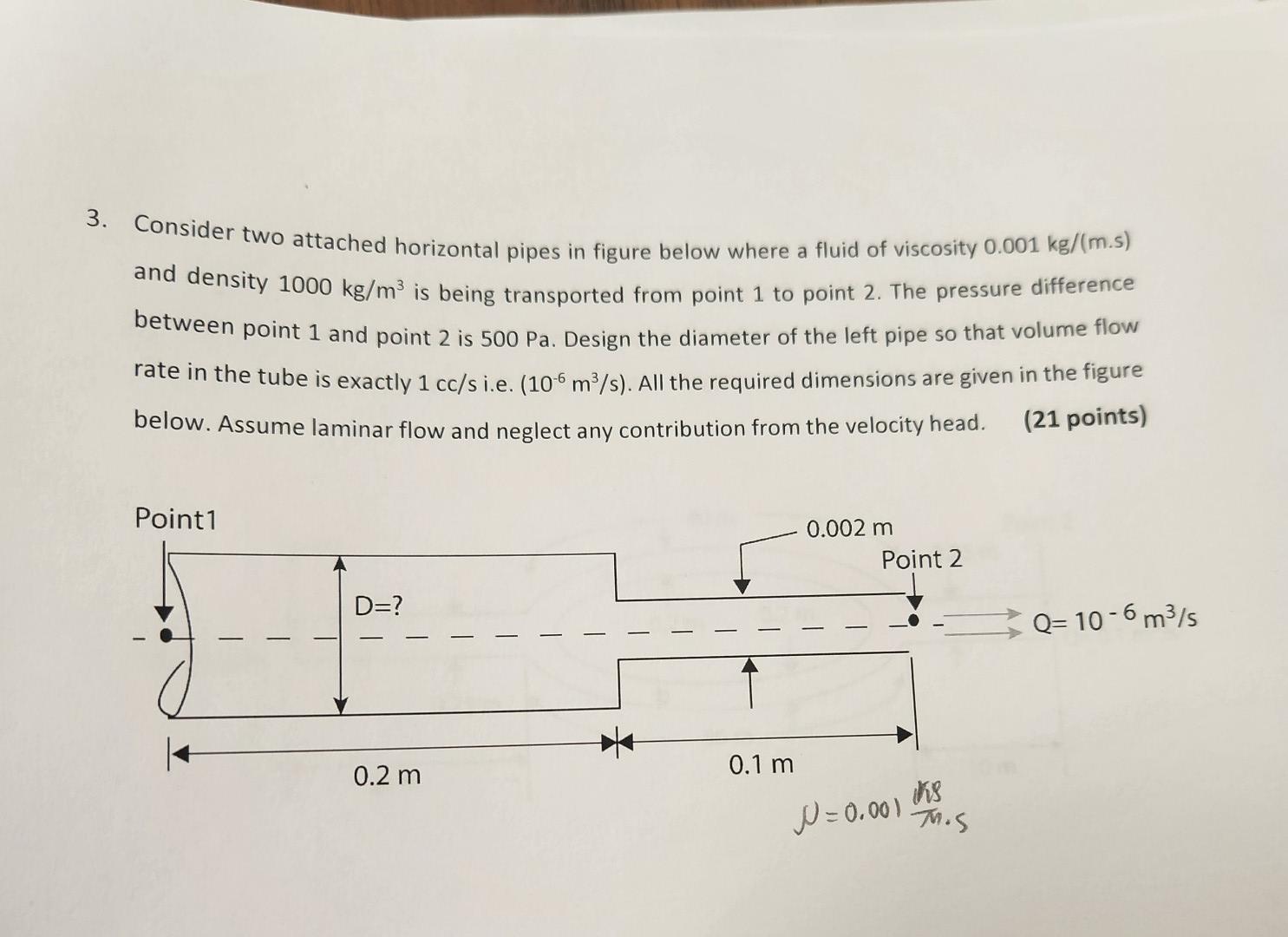 Solved 3. Consider two attached horizontal pipes in figure | Chegg.com