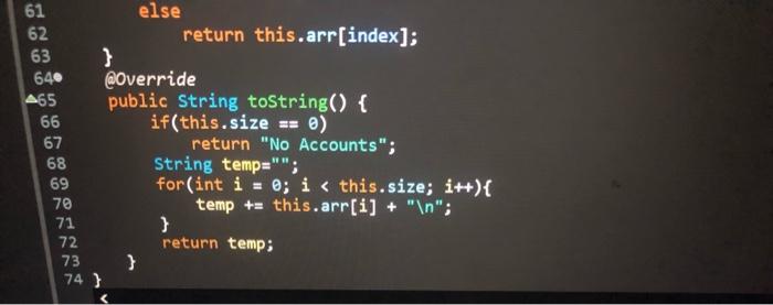Solved Account: public String tostring() f \} return | Chegg.com