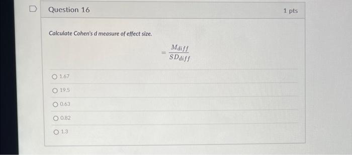 Calculate Cohen's d measure of effect size. | Chegg.com