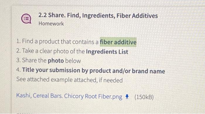 Solved 2.2 Share. Find, Ingredients, Fiber Additives | Chegg.com