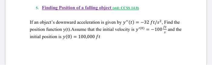 Solved 5. Finding Position of a falling object (std: CCSS | Chegg.com