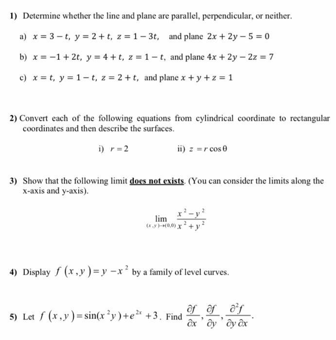 Solved 1) Determine whether the line and plane are parallel, | Chegg.com