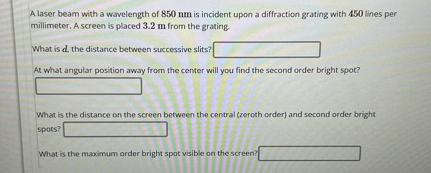 Solved A laser beam with a wavelength of 850nm ﻿is incident | Chegg.com