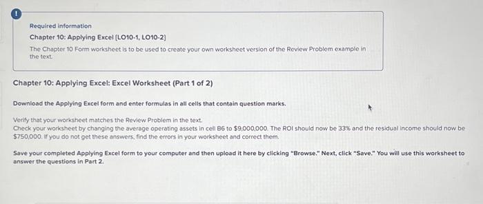 Solved Required information Chapter 10: Applying Excel | Chegg.com