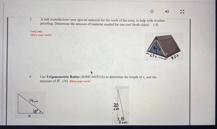 Solved 3. A tent manufacturer uses special material for the | Chegg.com