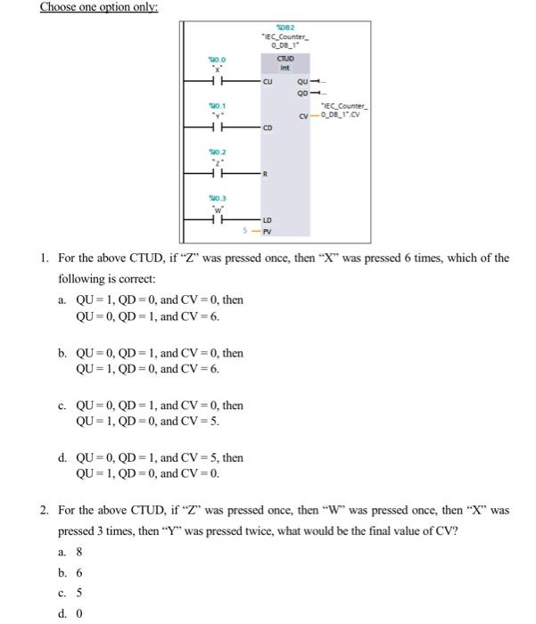Solved Choose one option only: 1. For the above CTUD, if " Z | Chegg.com