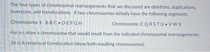 Solved The four types of chromosomal rearrangements that we | Chegg.com