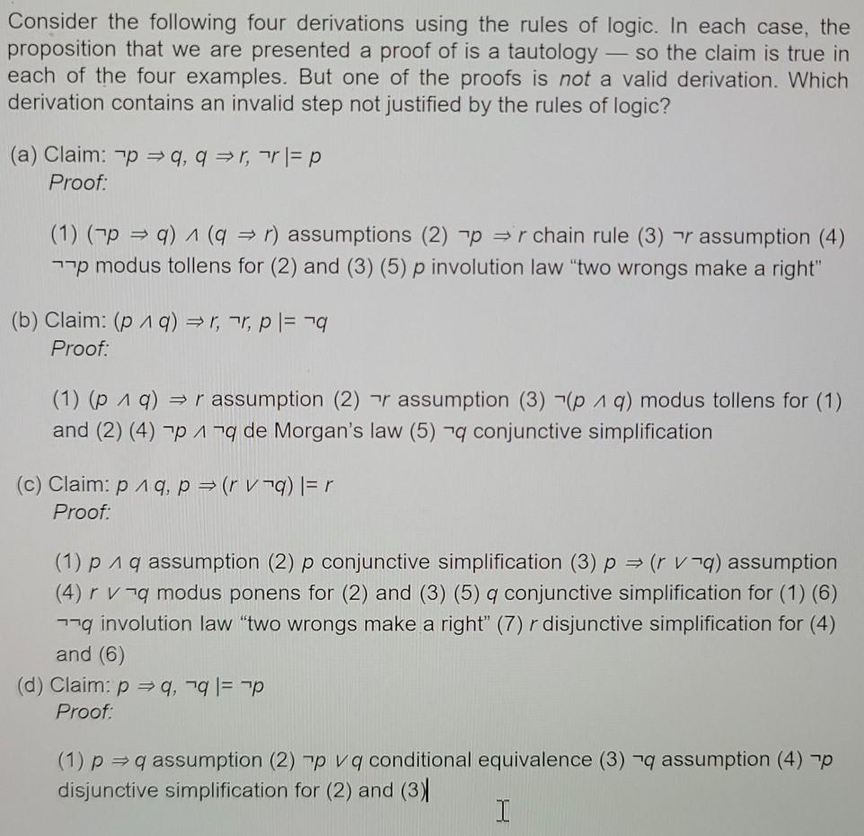Solved Consider the following four derivations using the | Chegg.com