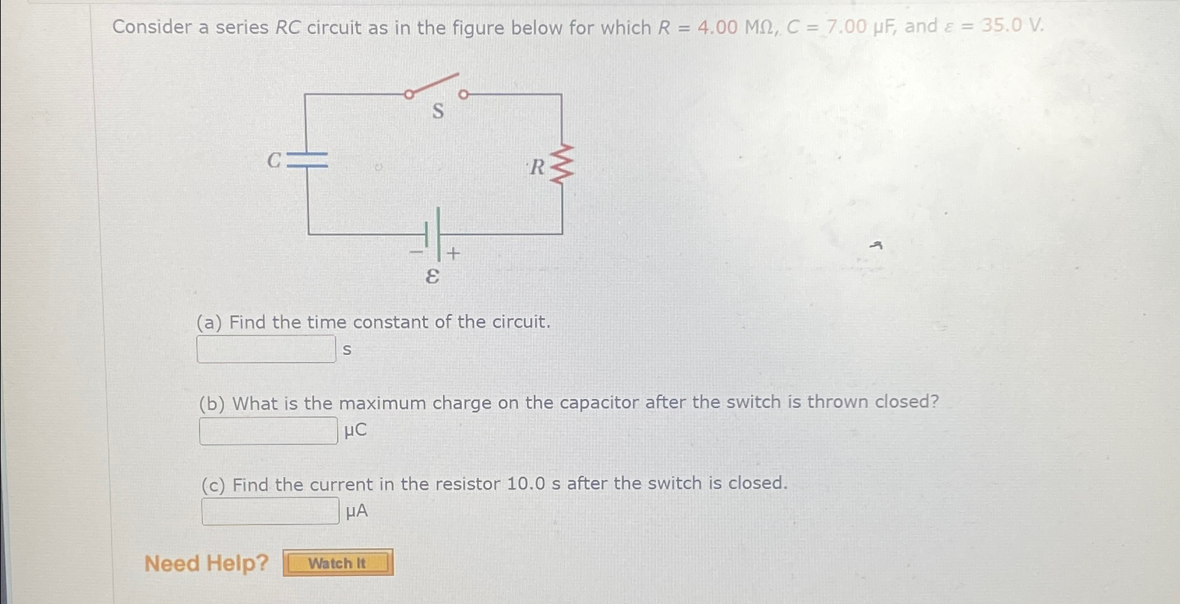 Solved Consider a series RC ﻿circuit as in the figure below | Chegg.com