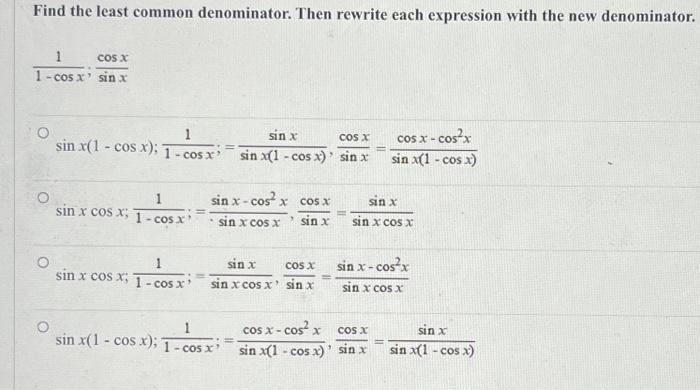 Solved Find the least common denominator. Then rewrite each | Chegg.com