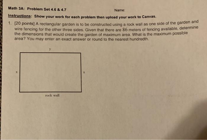 Solved Name: Math 3A: Problem Set 4.6 & 4.7 Instructions: | Chegg.com