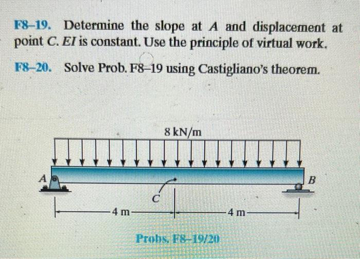 Solved F8-19. Determine the slope at A and displacement at | Chegg.com