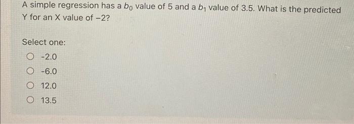 Solved A simple regression has a b0 value of 5 and a b1 | Chegg.com