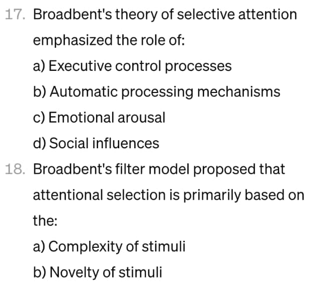 Solved Broadbent's theory of selective attention emphasized | Chegg.com