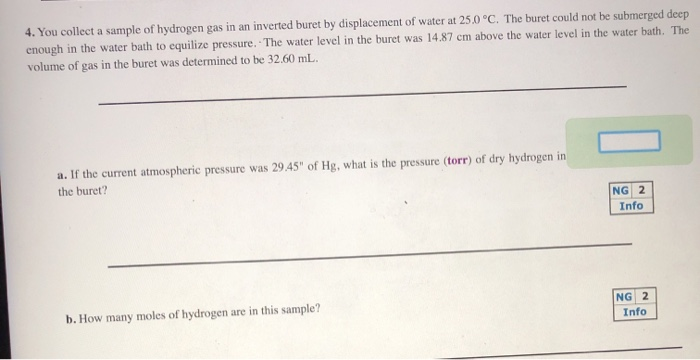 Solved 4. You collect a sample of hydrogen gas in an | Chegg.com