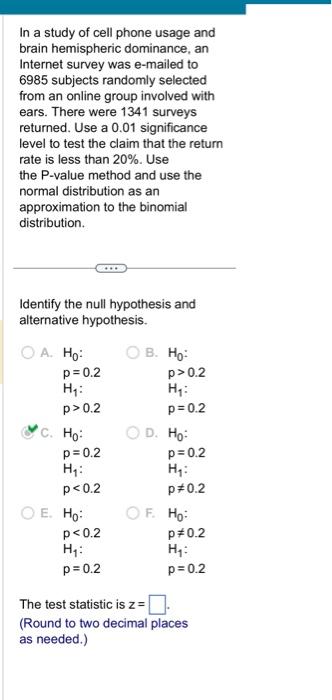 Solved In a study of cell phone usage and brain hemispheric | Chegg.com