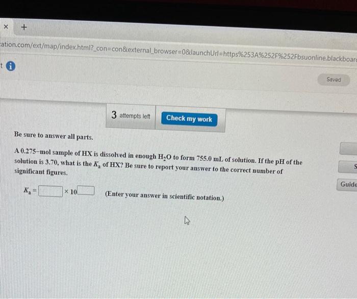 Solved Be sure to answer all parts. A 0.275−mol sample of HX | Chegg.com