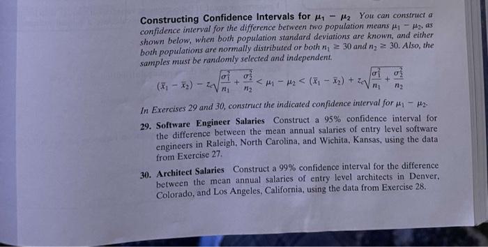 Solved Constructing Confidence Intervals for μ1−μ2 You can | Chegg.com
