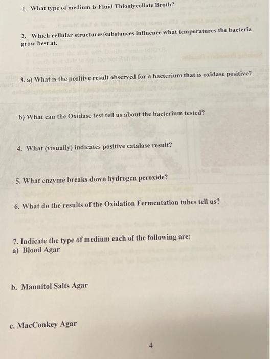 Solved 1. What type of medium is Fluid Thioglycollate Broth? | Chegg.com