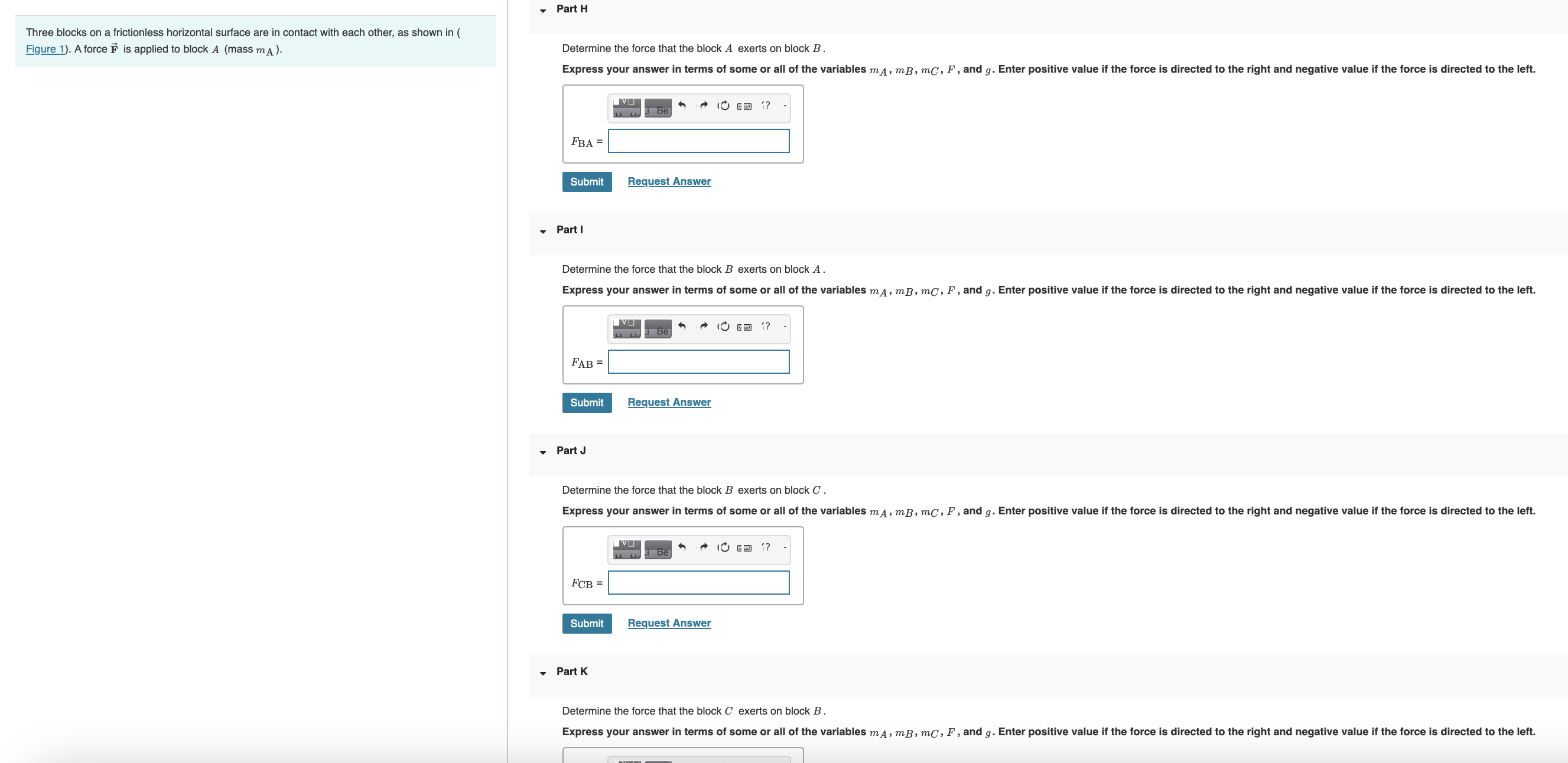 +86Three blocks on a frictionless horizontal surface | Chegg.com