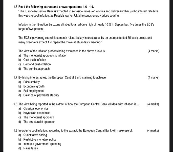 Solved The ECB's governing council last month raised its key | Chegg.com