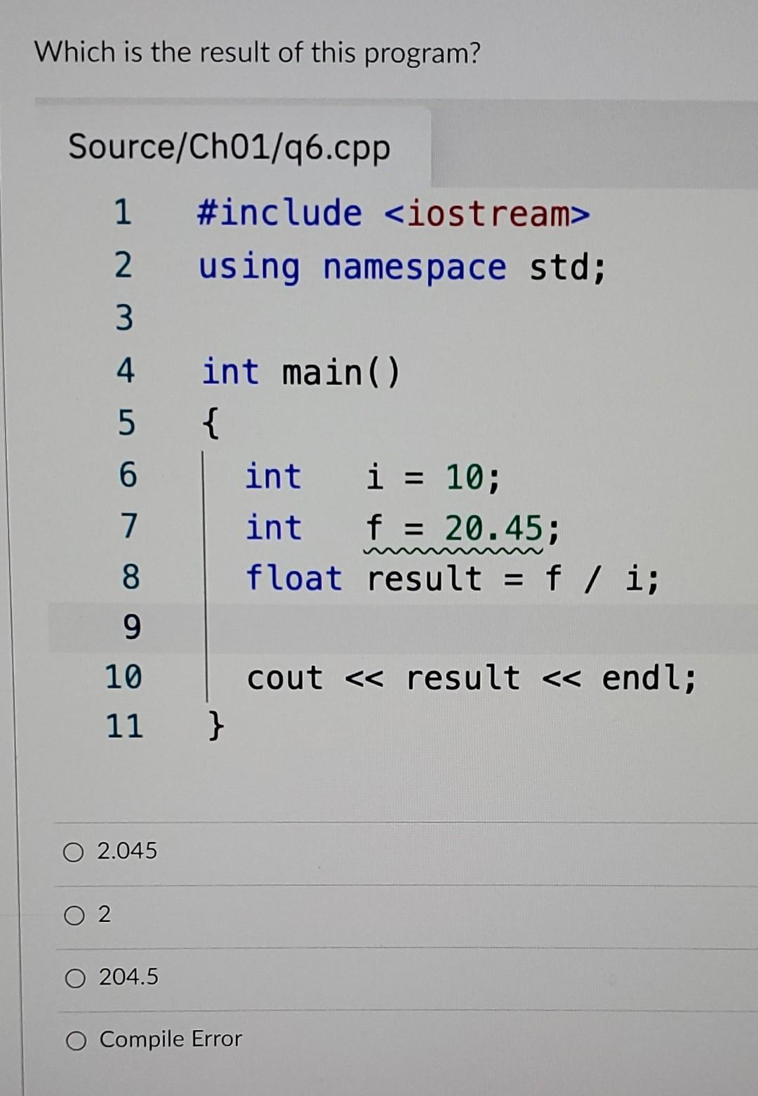 Solved Which is the result of this program? 1.5 0 Runtime | Chegg.com