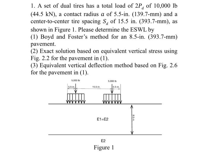 Solved 1. A set of dual tires has a total load of 2Pd of | Chegg.com