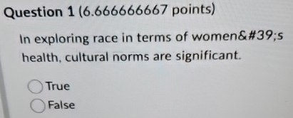 Solved Question 1 ( 6.666666667 ﻿points)In exploring race in | Chegg.com