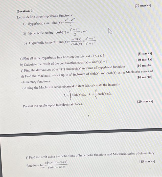 1 Hyperbolic Sine Sinh X 2ex−e−x 2 Hyperbolic
