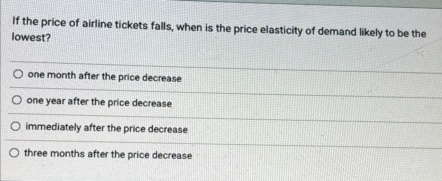 Solved If the price of airline tickets falls, when is the | Chegg.com