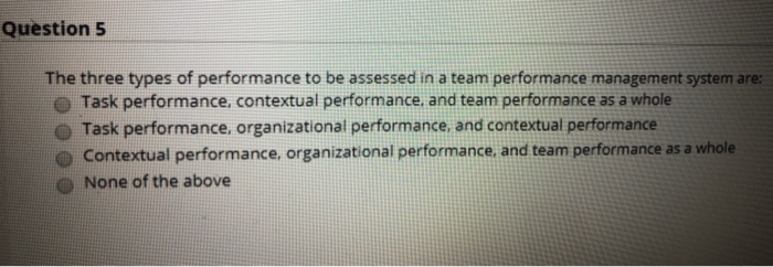 Solved Question 5 The three types of performance to be | Chegg.com