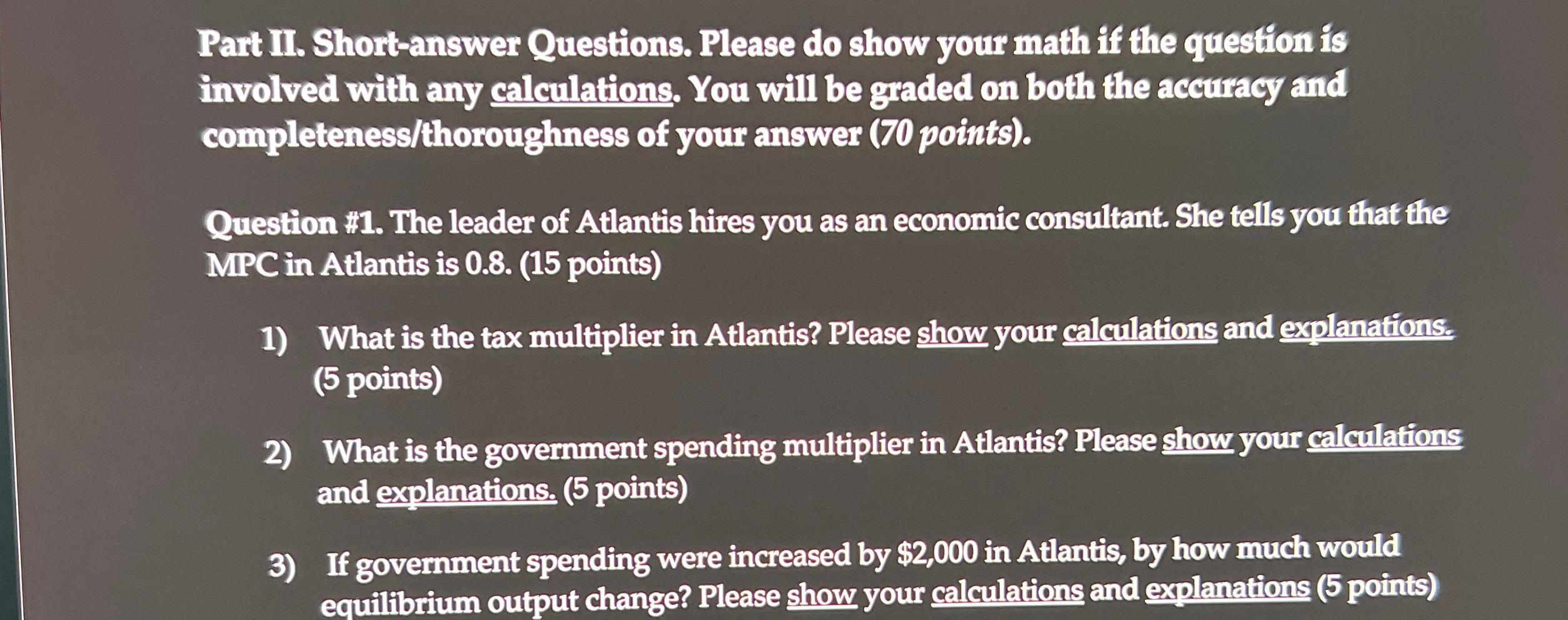 Solved Part II. ﻿Short-answer Questions. Please do show your | Chegg.com