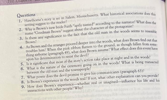 Questions 1. Hawthorne's story is set in Salem, | Chegg.com