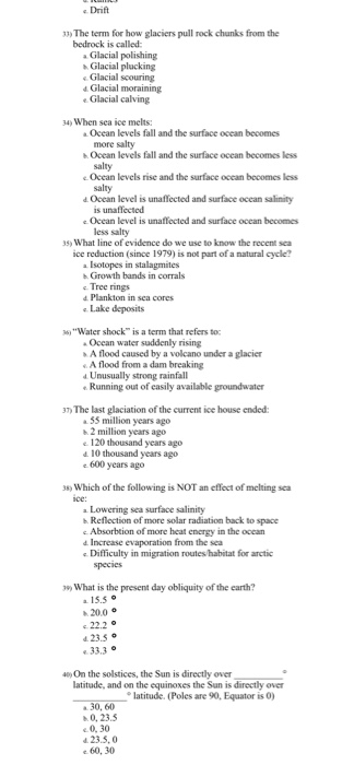 Solved Drift salty 3) The term for how glaciers pull rock | Chegg.com