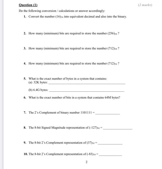 Solved 2. How many (minimum) bits are required to store the | Chegg.com