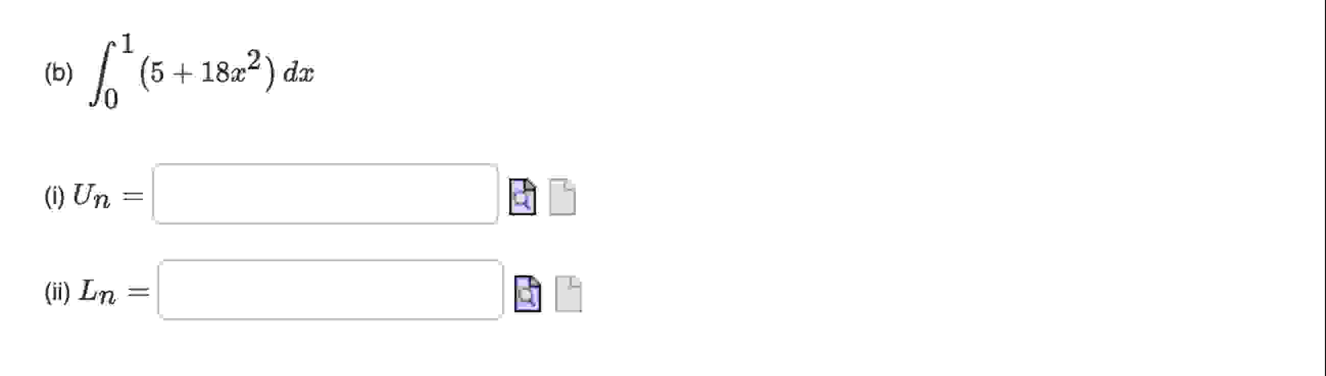 Solved Calculate the upper sums Un ﻿and lower sums Ln, ﻿on a | Chegg.com