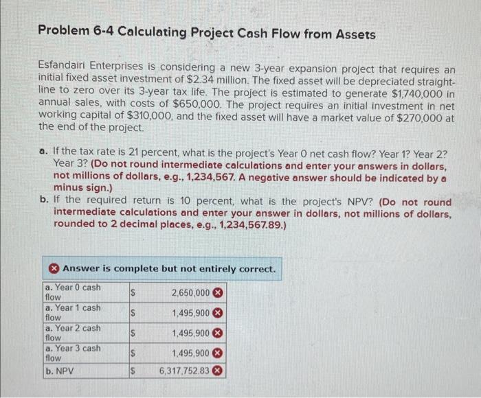Solved Problem 6 4 Calculating Project Cash Flow From Assets